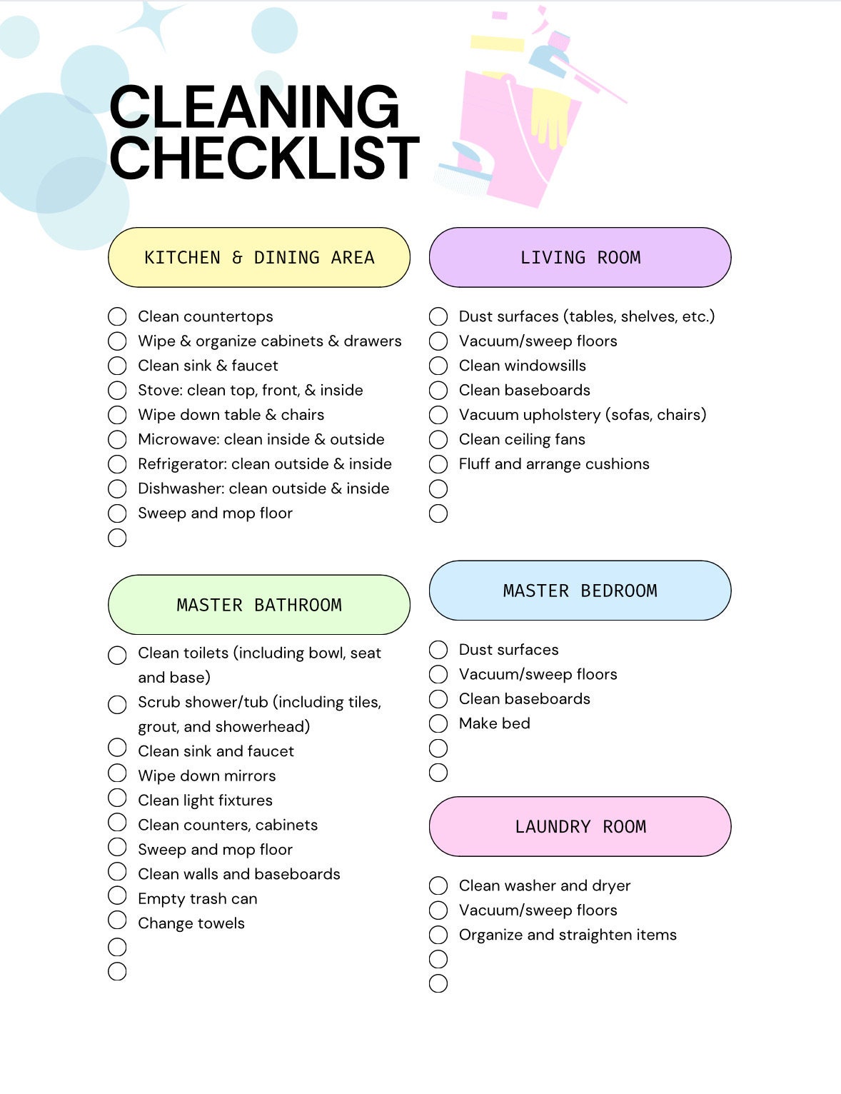 Editable Cleaning Checklist, Printable Weekly Cleaning, Household ...