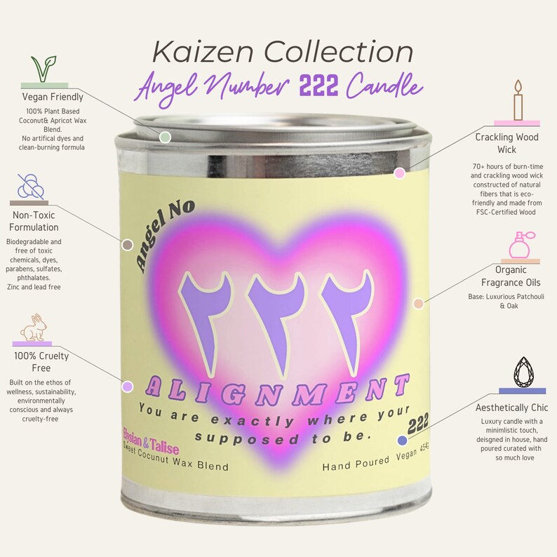 Angel Numbers, 222,alignment, Angel Number Candle, Intention Candle ...