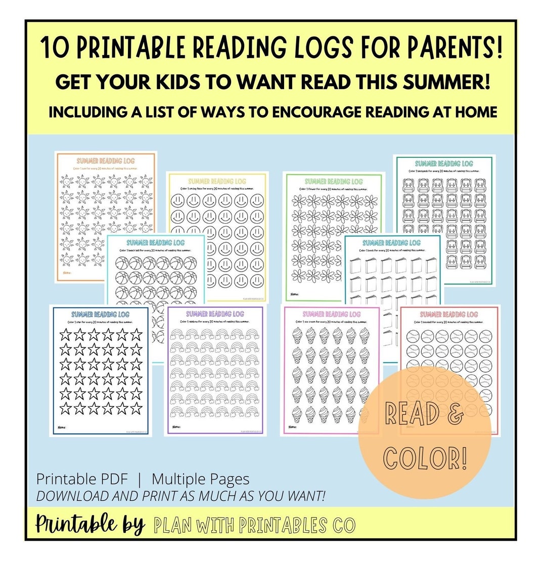 10 Printable Summer Reading Logs for Parents - Etsy