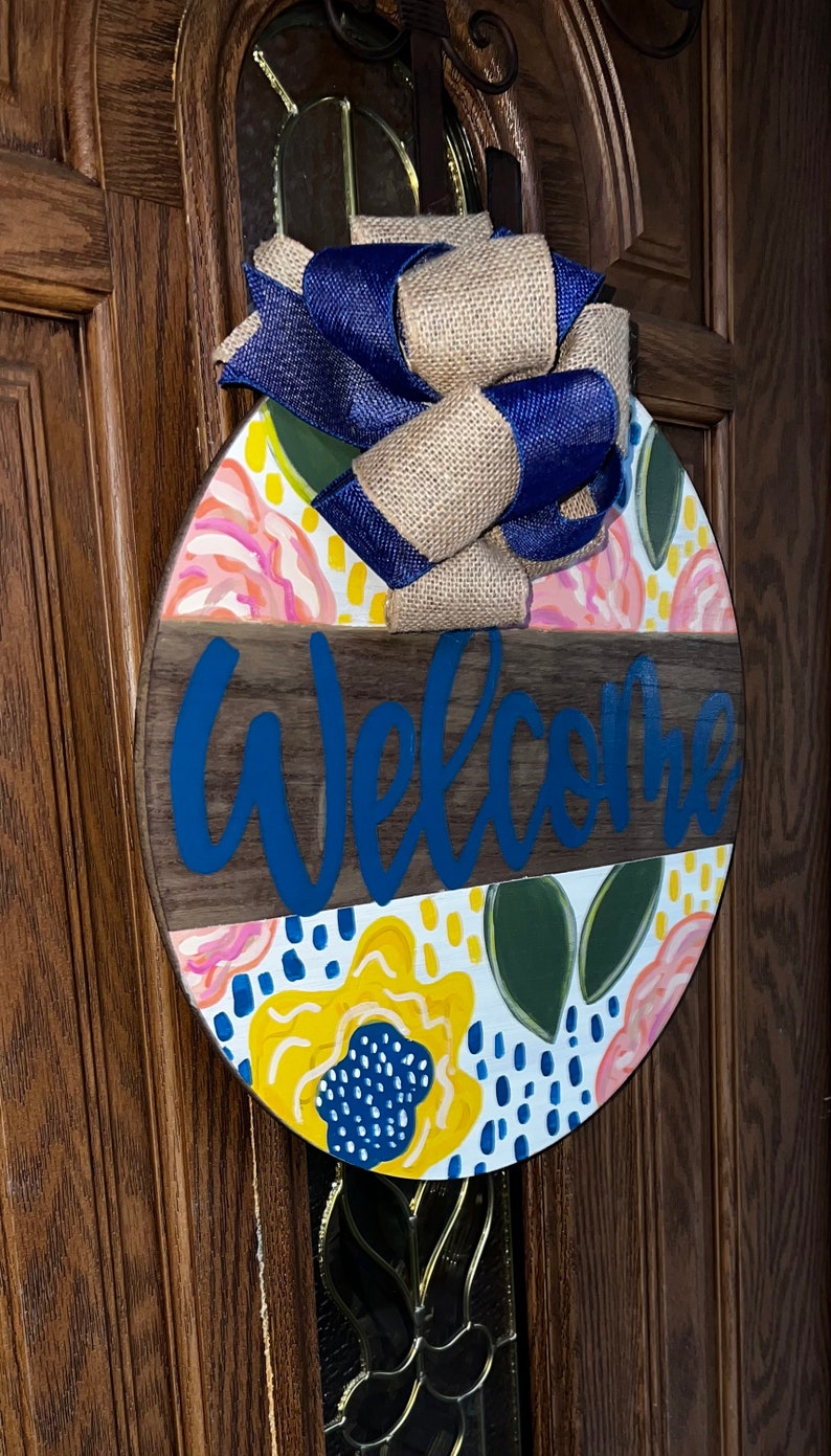 Welcome Door Hanger | Floral Welcome Door Sign | Door Hanger | Floral ...