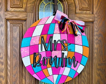 Disco Ball Door Hanger, Retro Door Hanger, Teacher Door Hanger, Girls ...