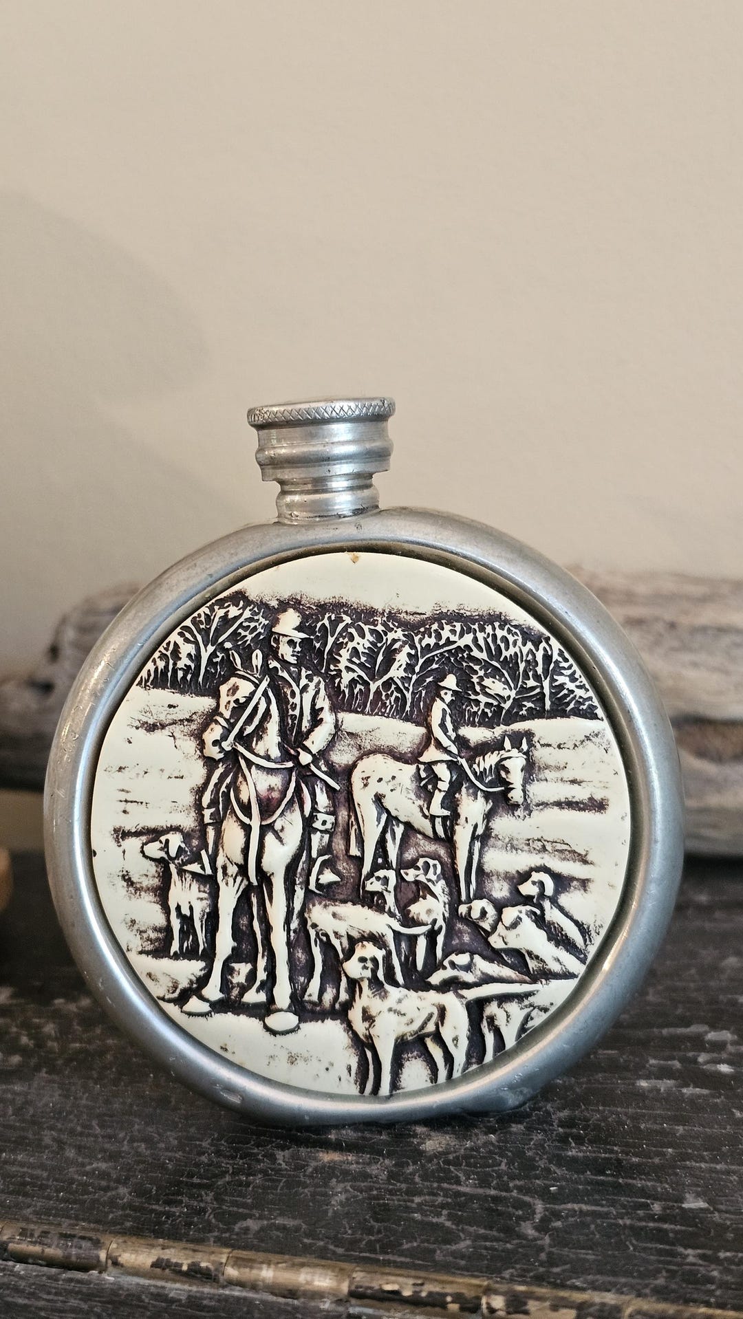 Kirk and Matz Sheffield England Pewter Hip Flask - Fox Hunt With Horses ...