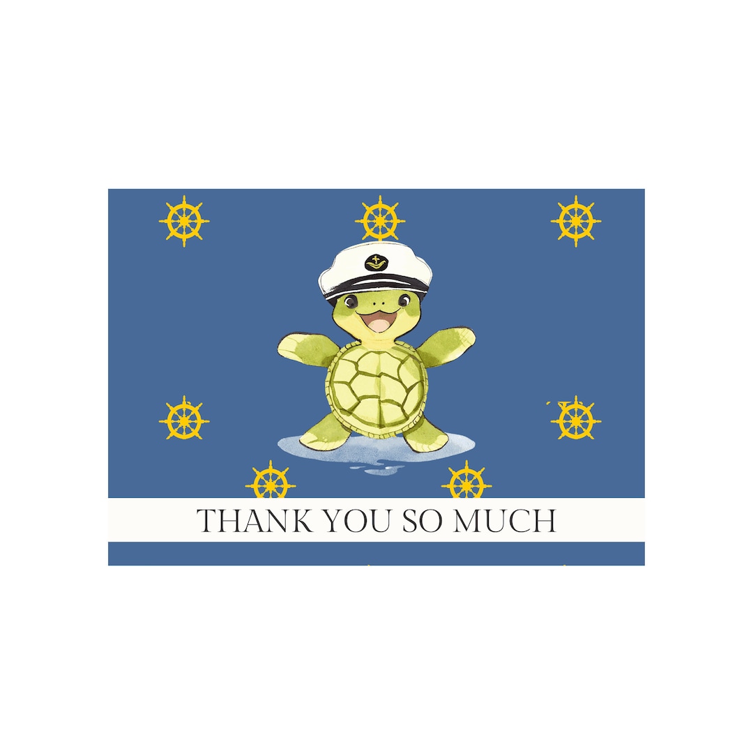 Baby Sea Turtle Thank You Card Boy, Ocean Animals Baby Shower Thank You ...