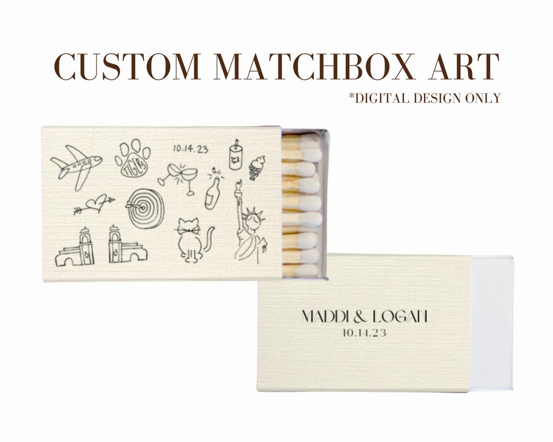 Custom Digital Art Design for Matchboxes as Wedding Favors - Etsy