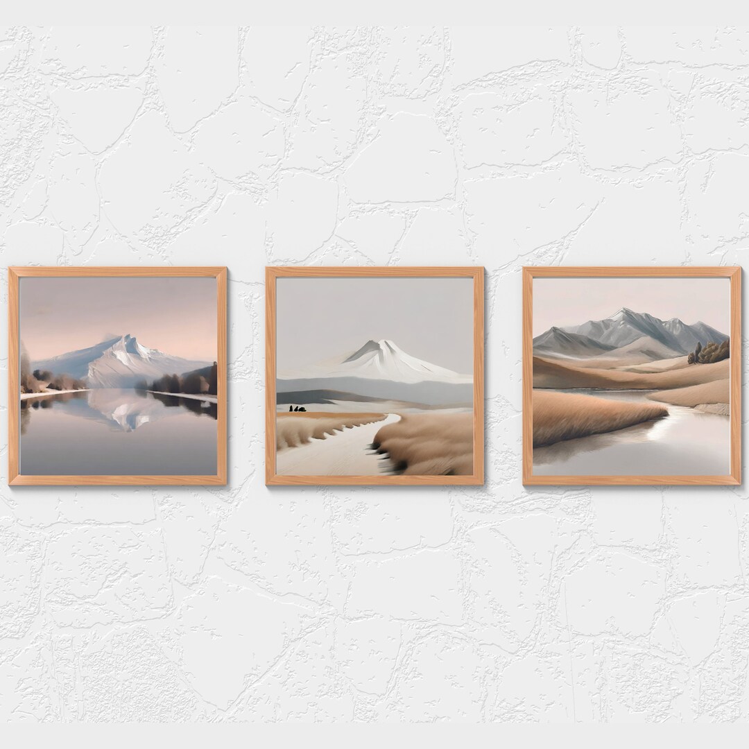 Set 3 of Square Abstract Landscape, Printable Wall Art, Digital Modern ...
