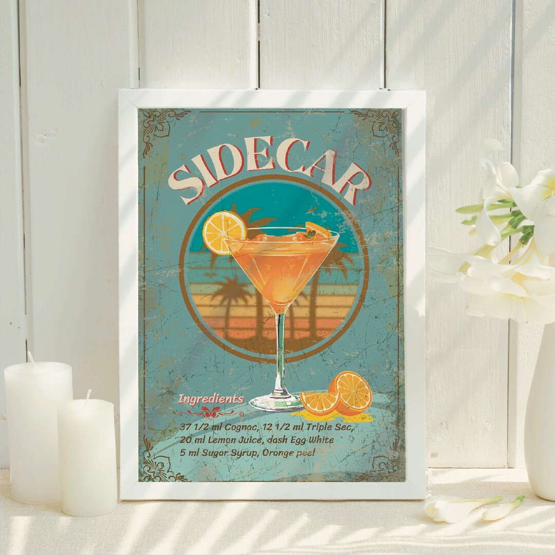 Sidecar Cocktail Poster, Bar Menu, Editable Drink, Vintage Printable ...