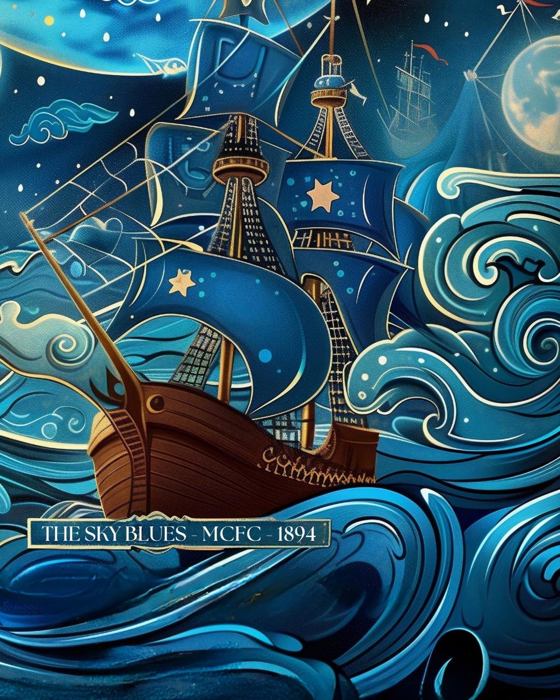 Manchester City "blue Moon" Ship Art Print: MCFC Football Decor - Etsy