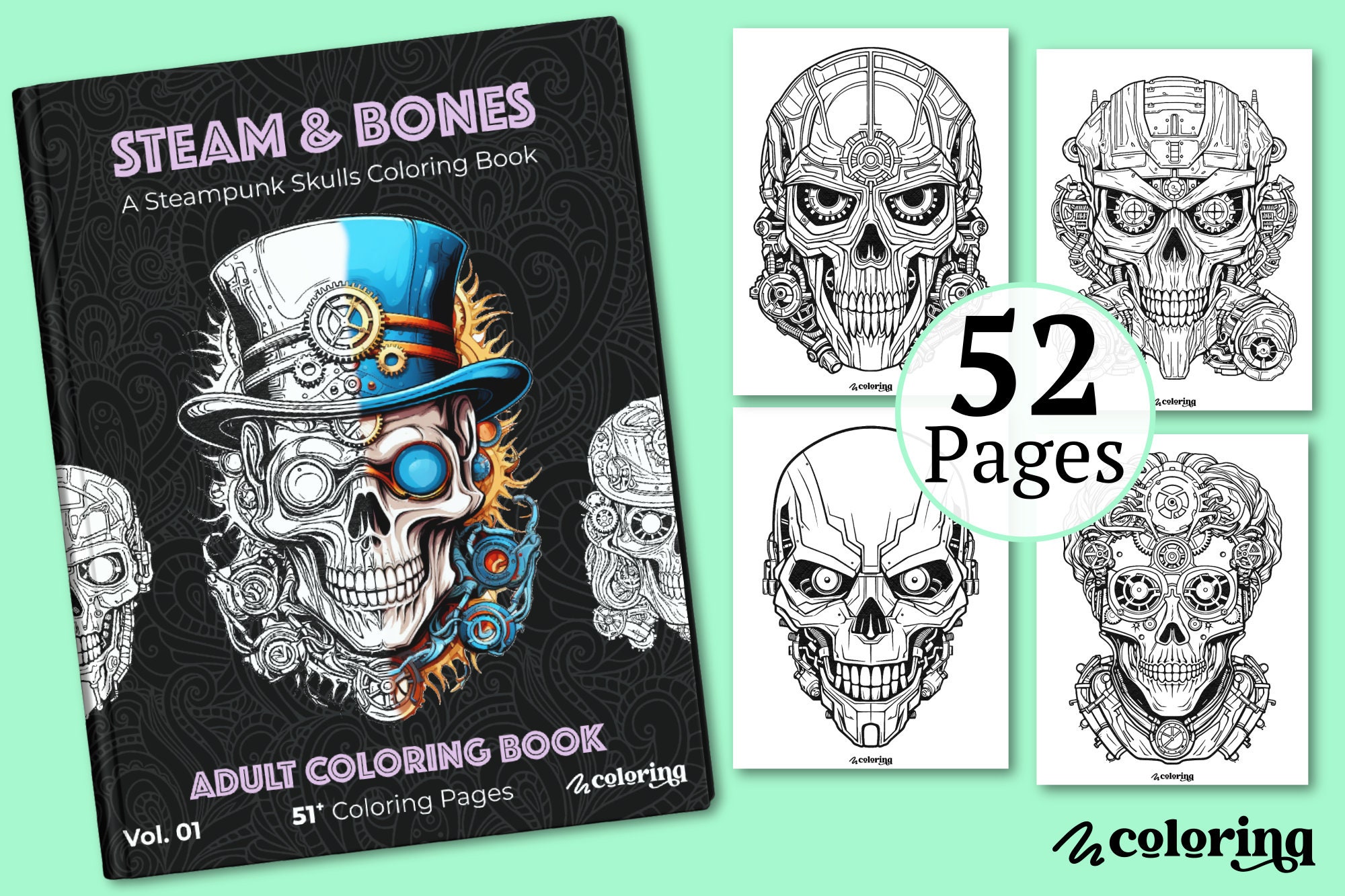 Steam & Bones 52 Coloring Pages: Adult Coloring Book || - (PDF) Instant ...
