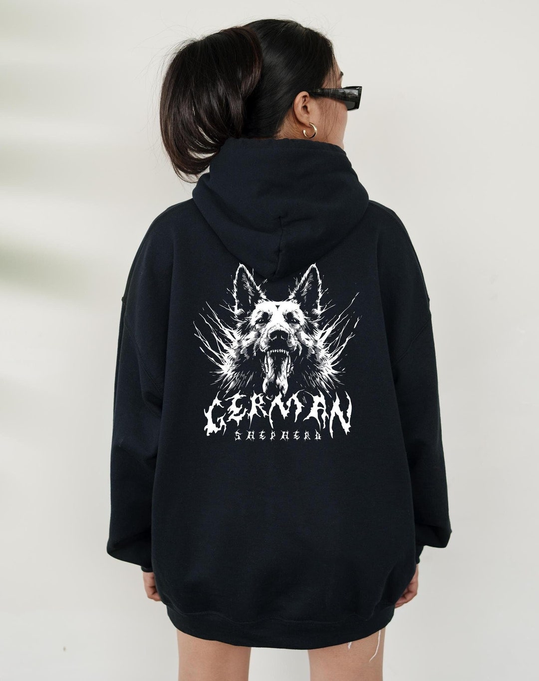 German Shepherd With Death Metal Design - Bold Graphic Sweatshirt ...