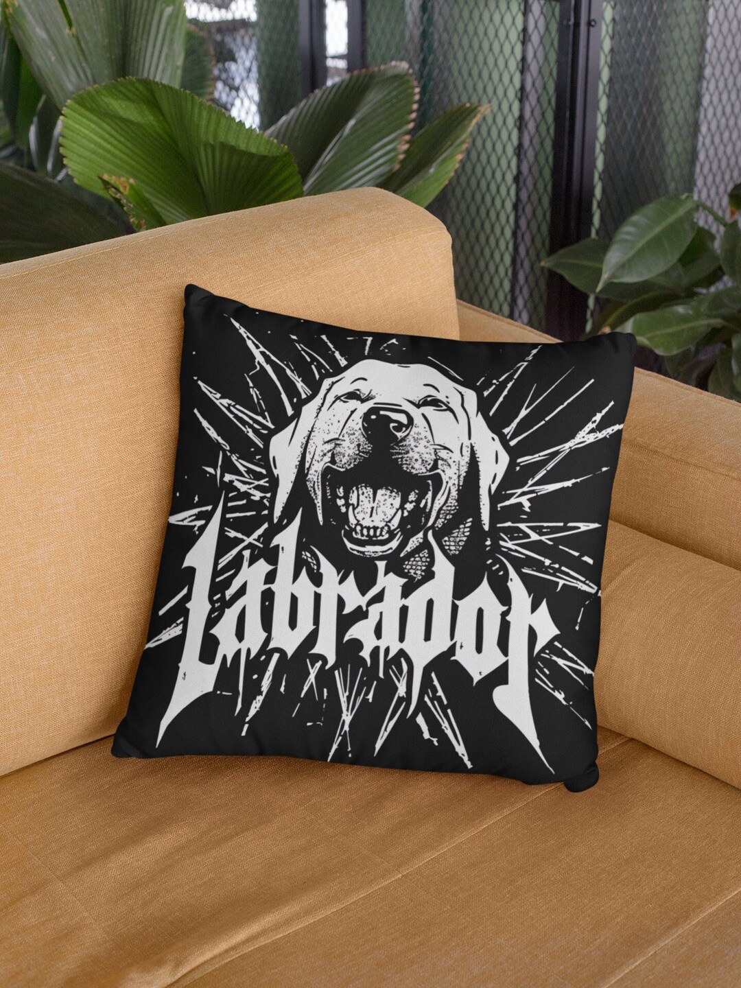 Labrador Pillow With Death Metal Design - Unique Home Accent - Rock Out ...