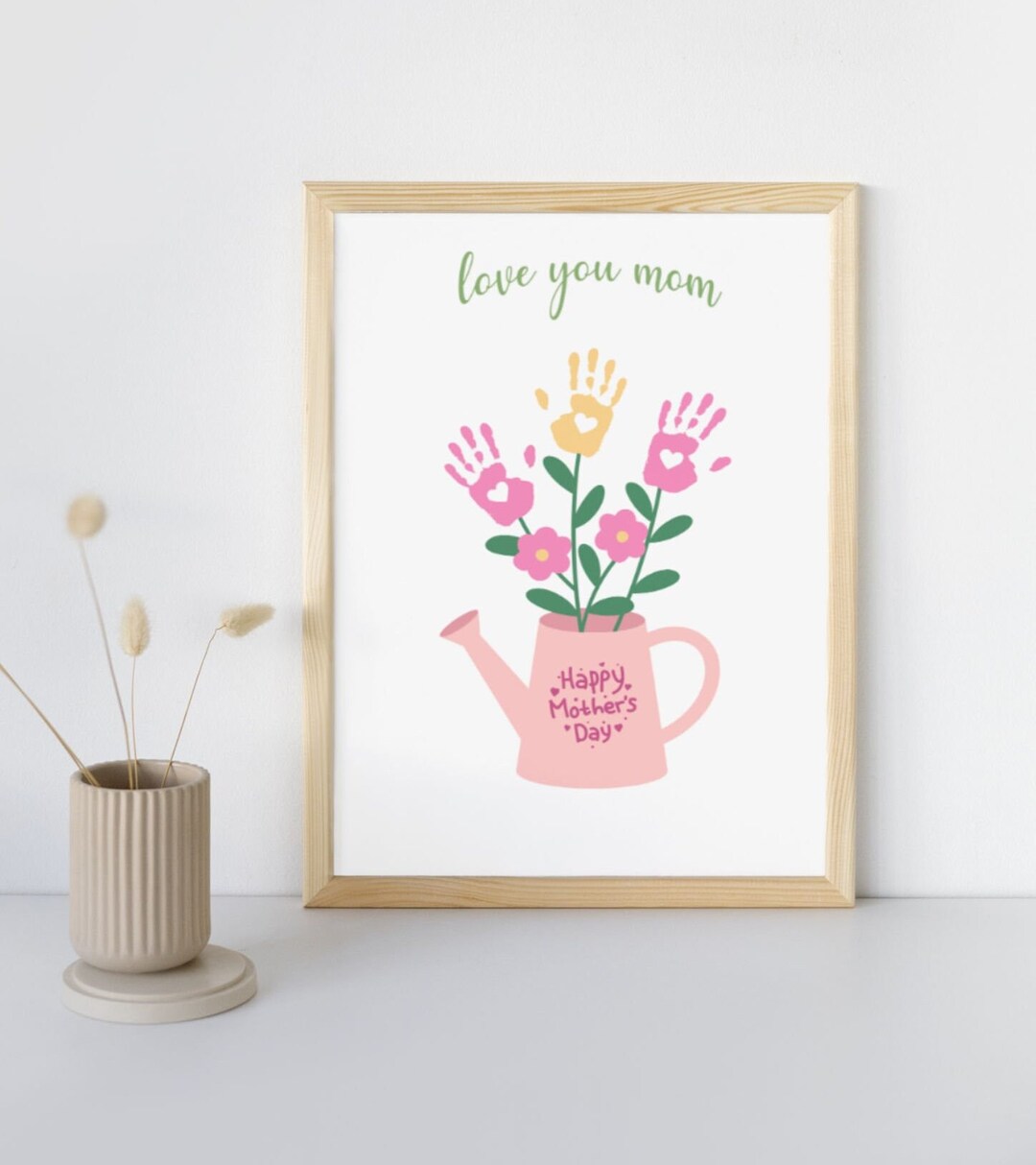 Mothers Day Handprint Flower Bouquet in Watering Can, Digital Printable ...