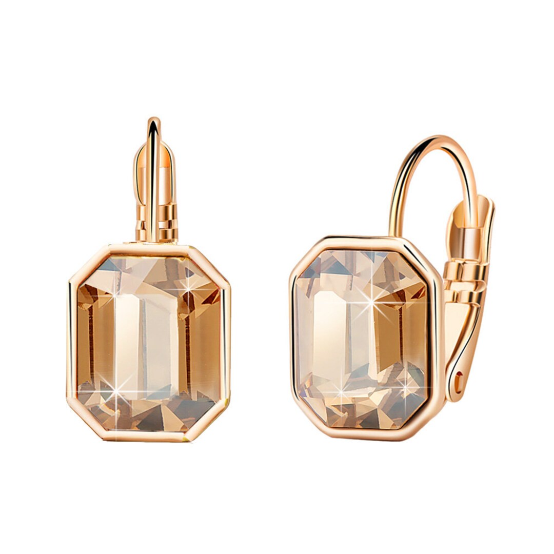 Swarovski Crystal Octagon Leverback Drop Earrings for Women 14K Rose ...