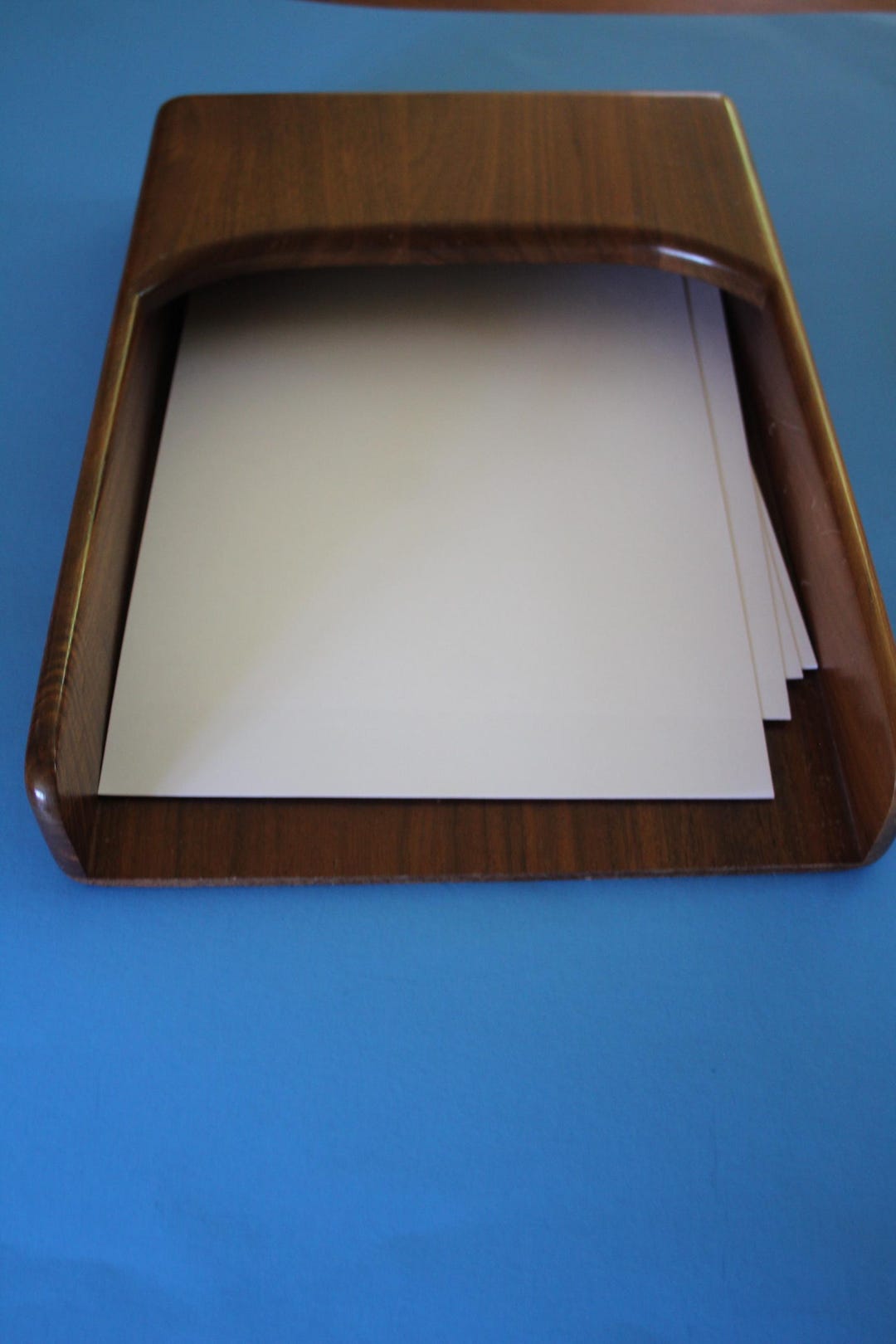 Vintage MID CENTURY MODERN Wood Desk Top Paper Holder - Etsy