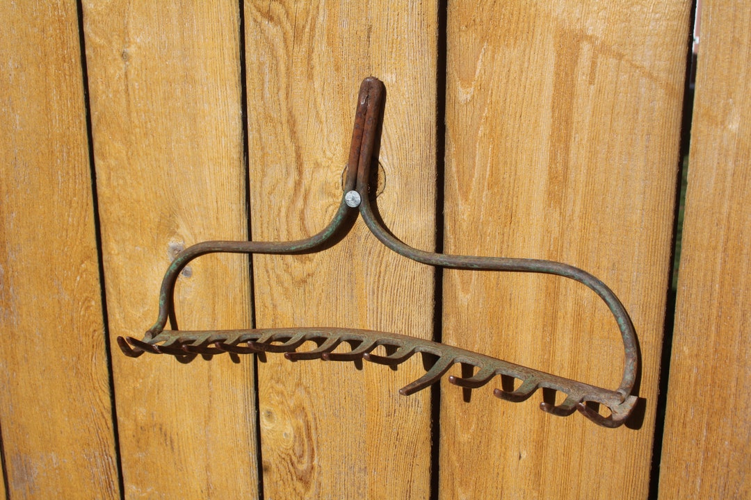 Vintage GREEN Painted Metal Rock Rake Head Turned DISPLAY / Staging ...