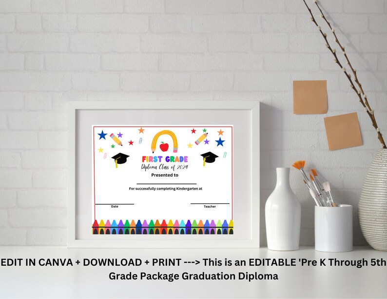Editable Pre K First Second Third Fourth Fifth Grade Certificate ...