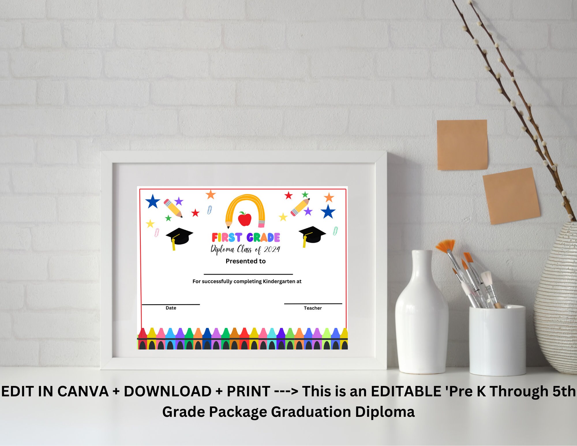 Editable Pre K First Second Third Fourth Fifth Grade Certificate ...