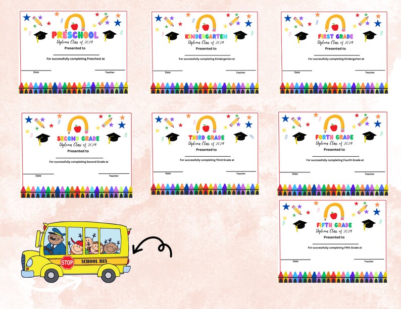 Editable Pre K First Second Third Fourth Fifth Grade Certificate ...