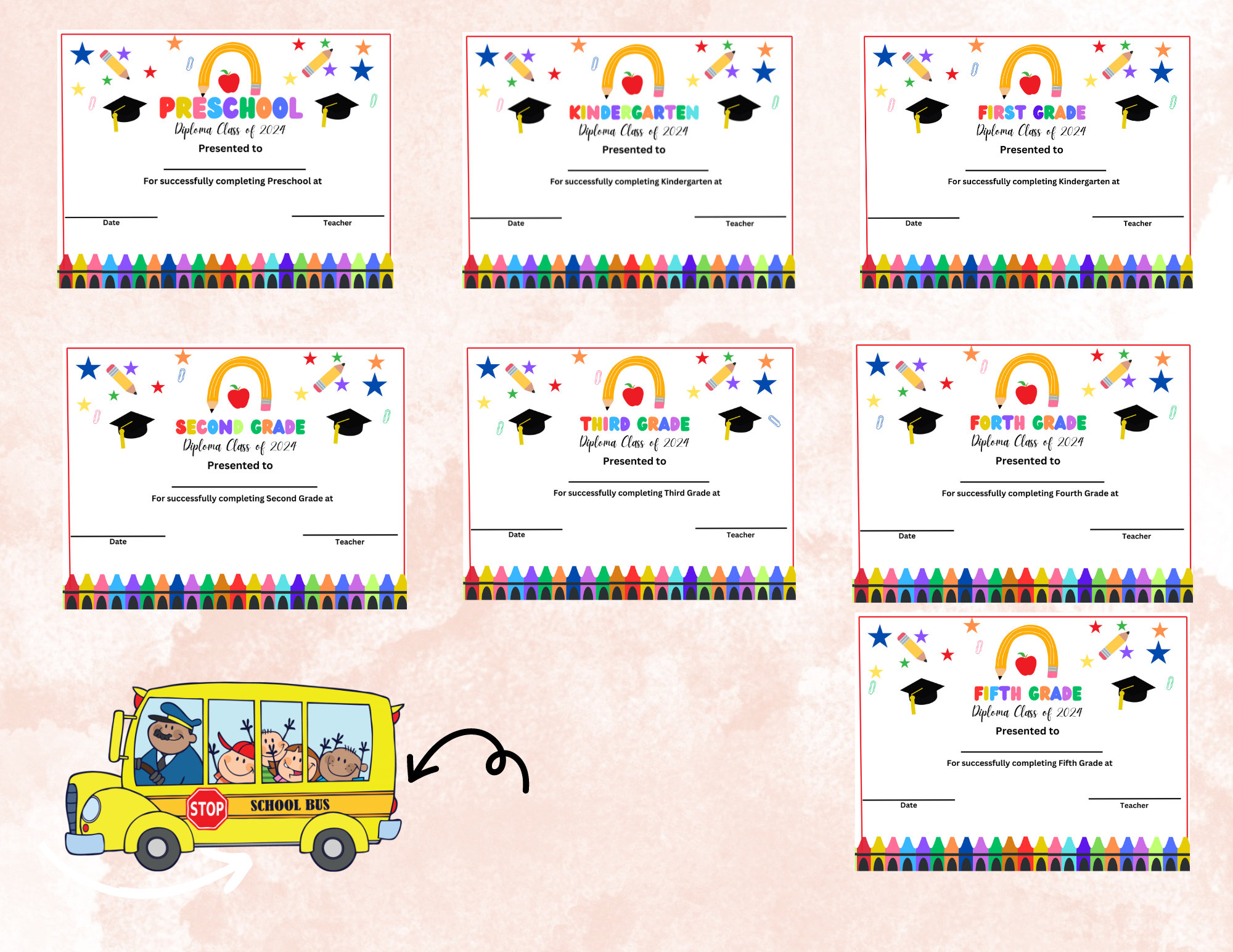 Editable Pre K First Second Third Fourth Fifth Grade Certificate ...