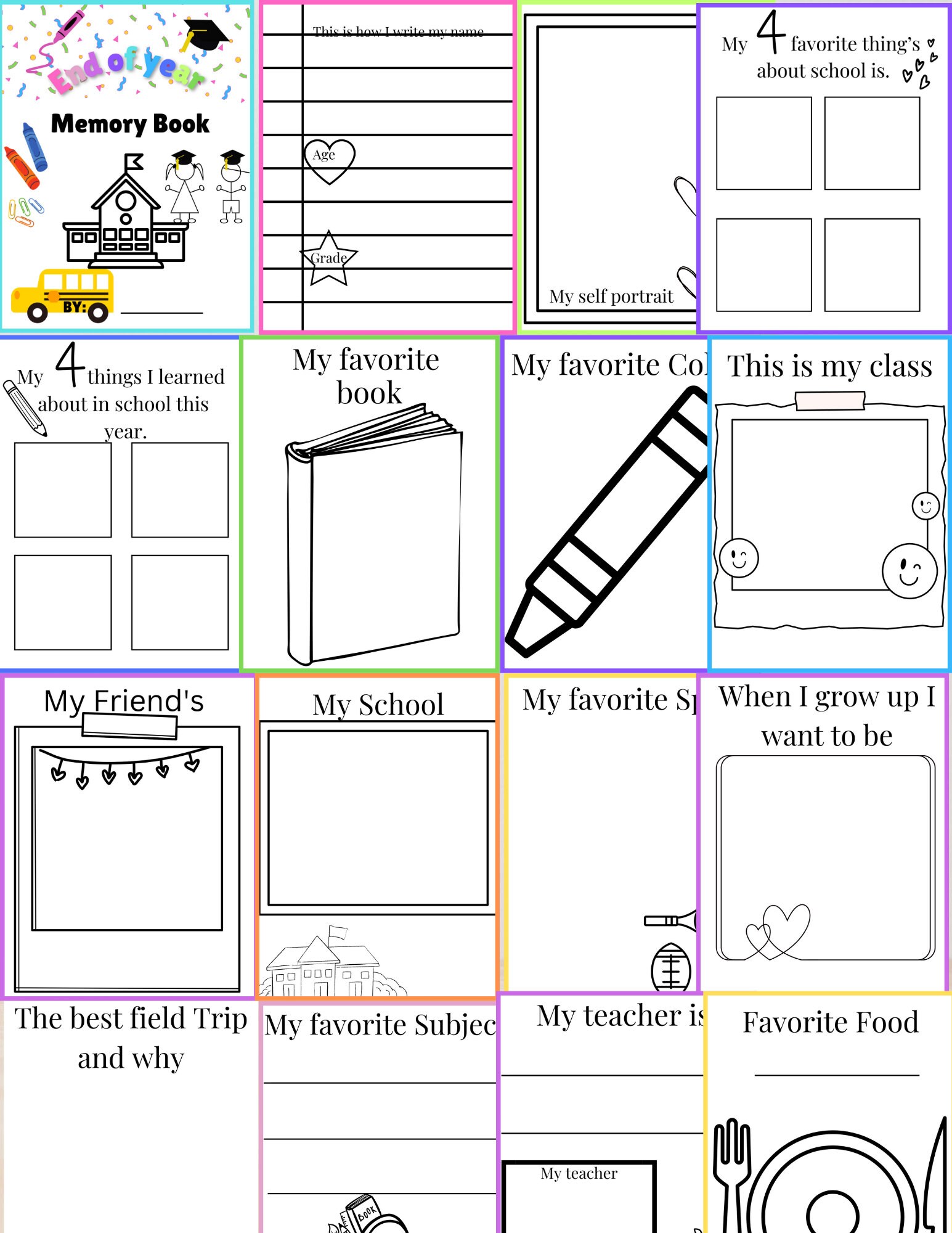 End of Year Memory Book, End of the Year, Kindergarten Memory Book, All ...