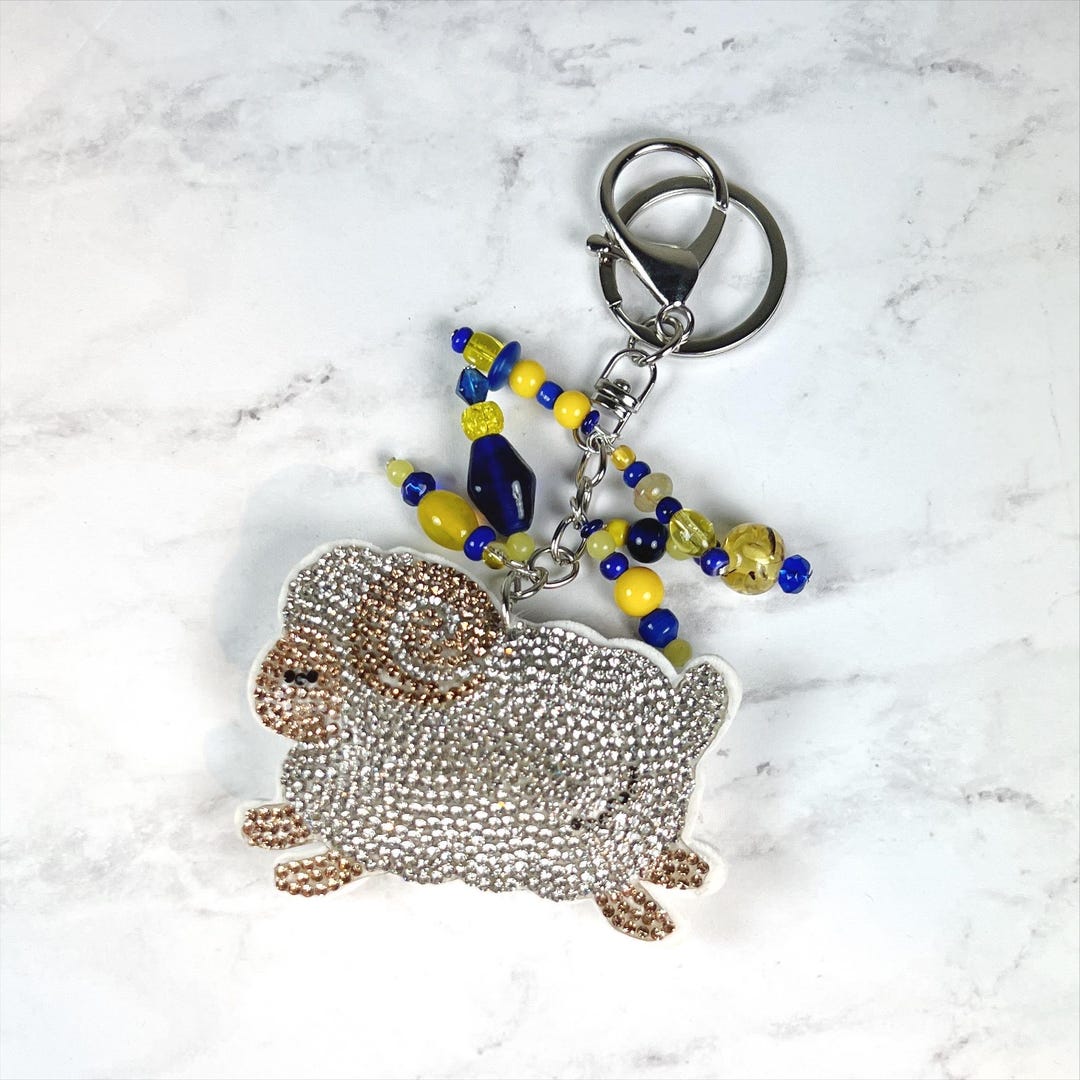 Royal Blue and Golden Yellow Crystal Ram Beaded Keychain / Bag Charm - Etsy