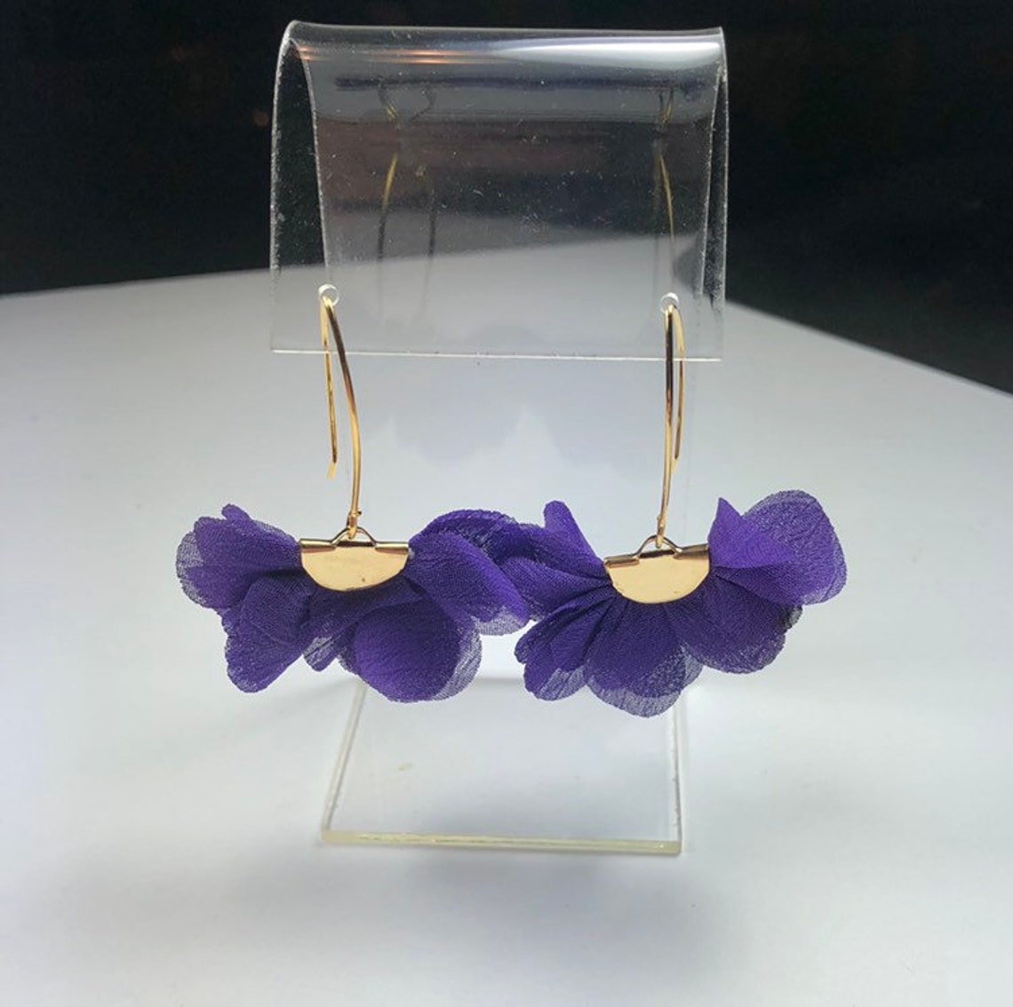 Purple and Gold Scallop Fabric Flutter Earrings - Etsy