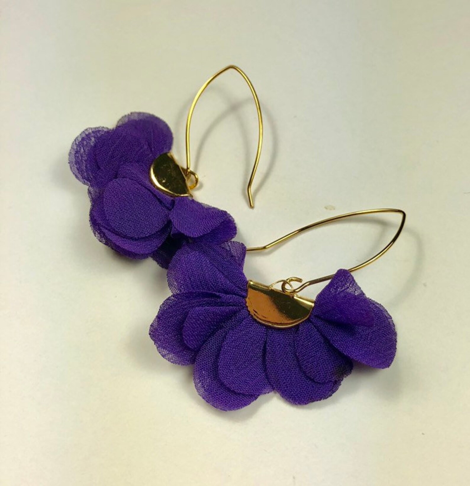 Purple and Gold Scallop Fabric Flutter Earrings - Etsy