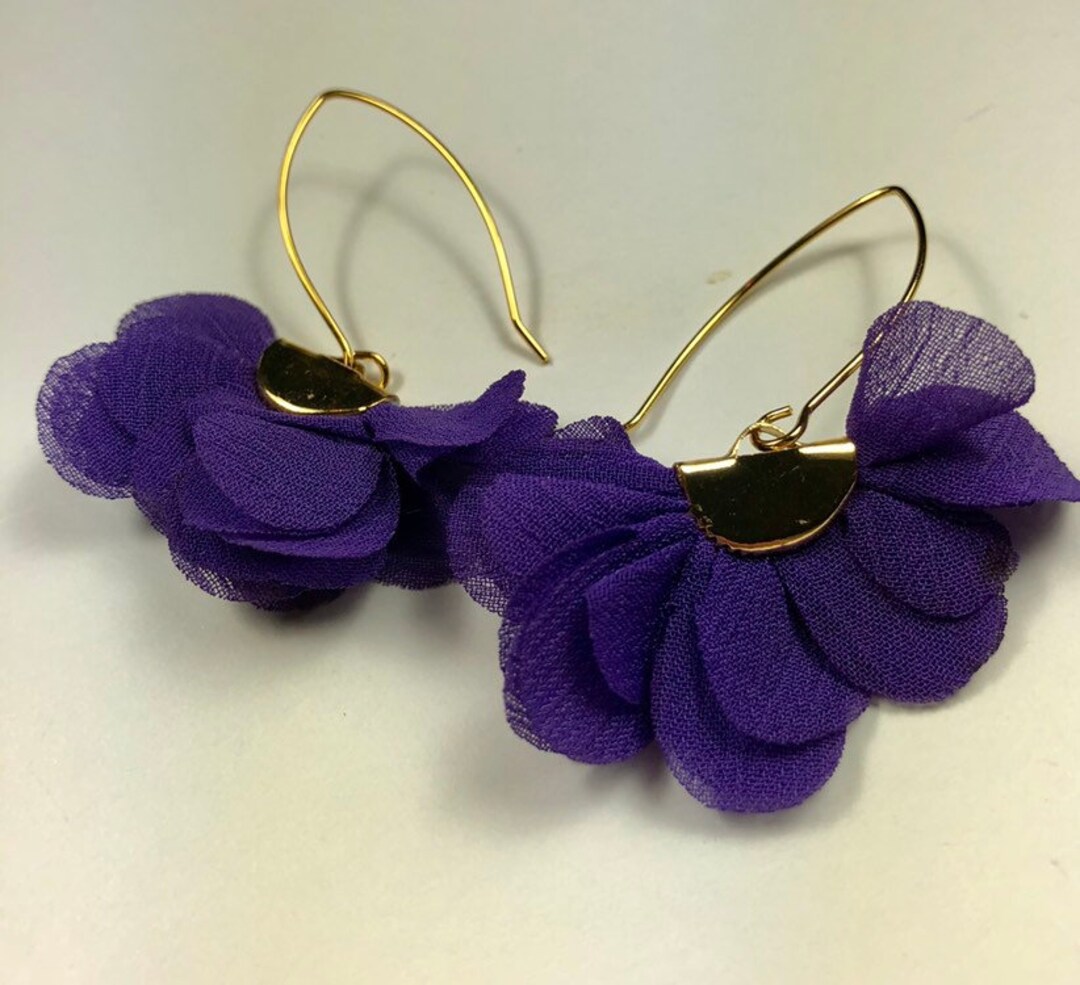 Purple and Gold Scallop Fabric Flutter Earrings - Etsy