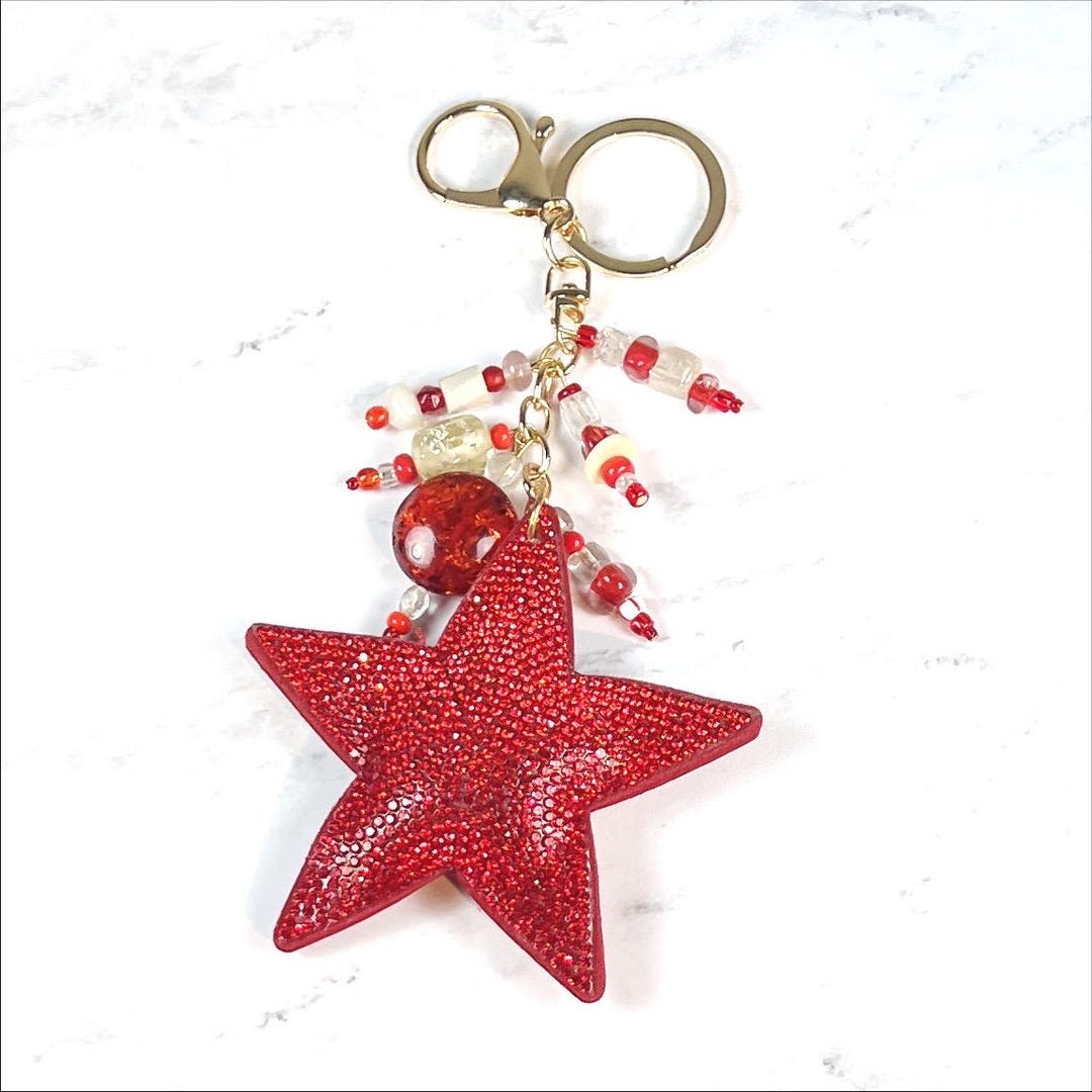 Red and White Crystal Star Beaded Keychain / Bag Charm - Etsy