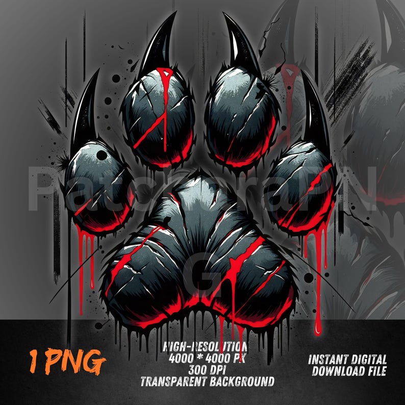 Bloody Claw Paw Print PNG | Horror Animal Scratch Mark | Dark Gothic ...