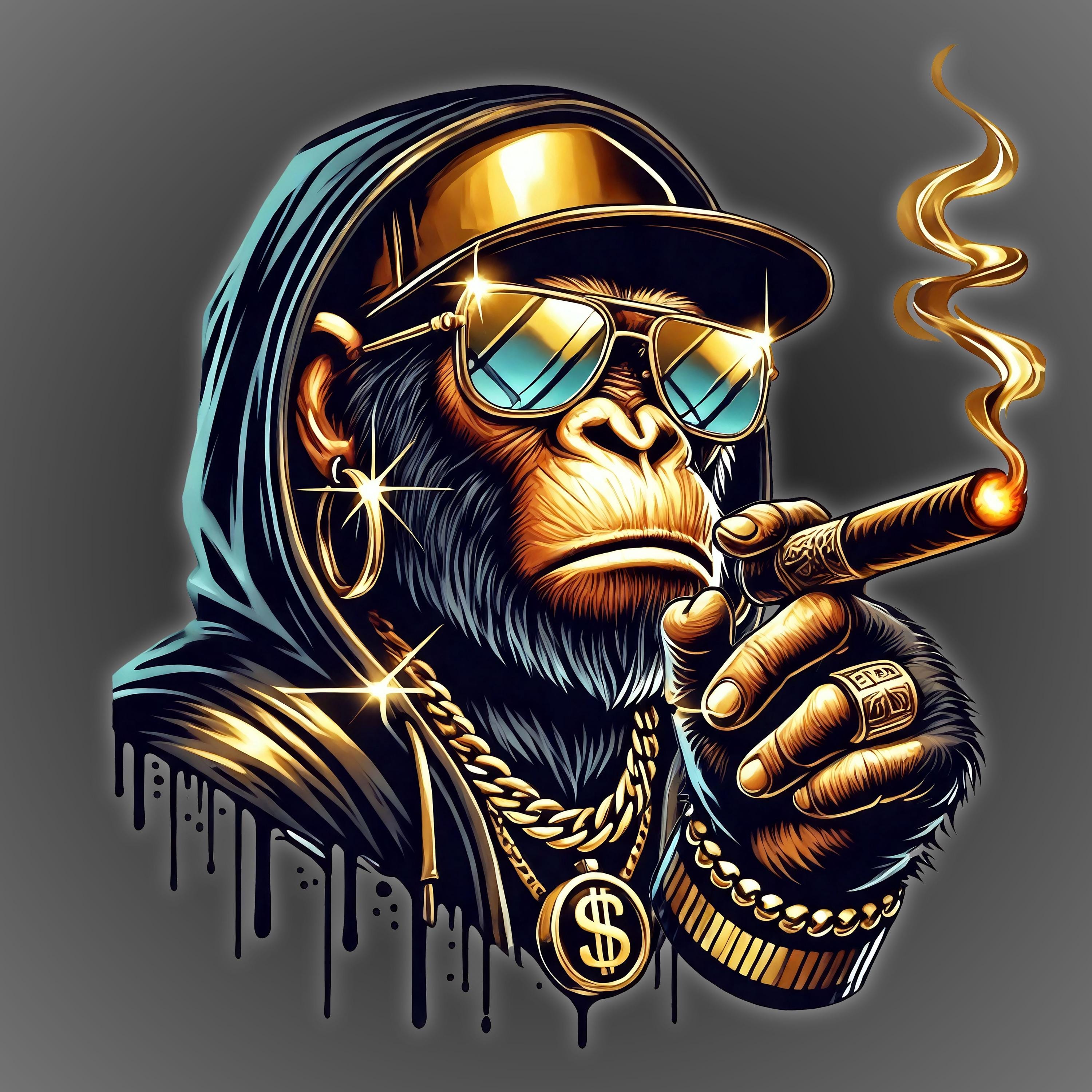 Gangsta Gorilla PNG | Gorilla Clipart in Hoodie With Cigar and Gold ...