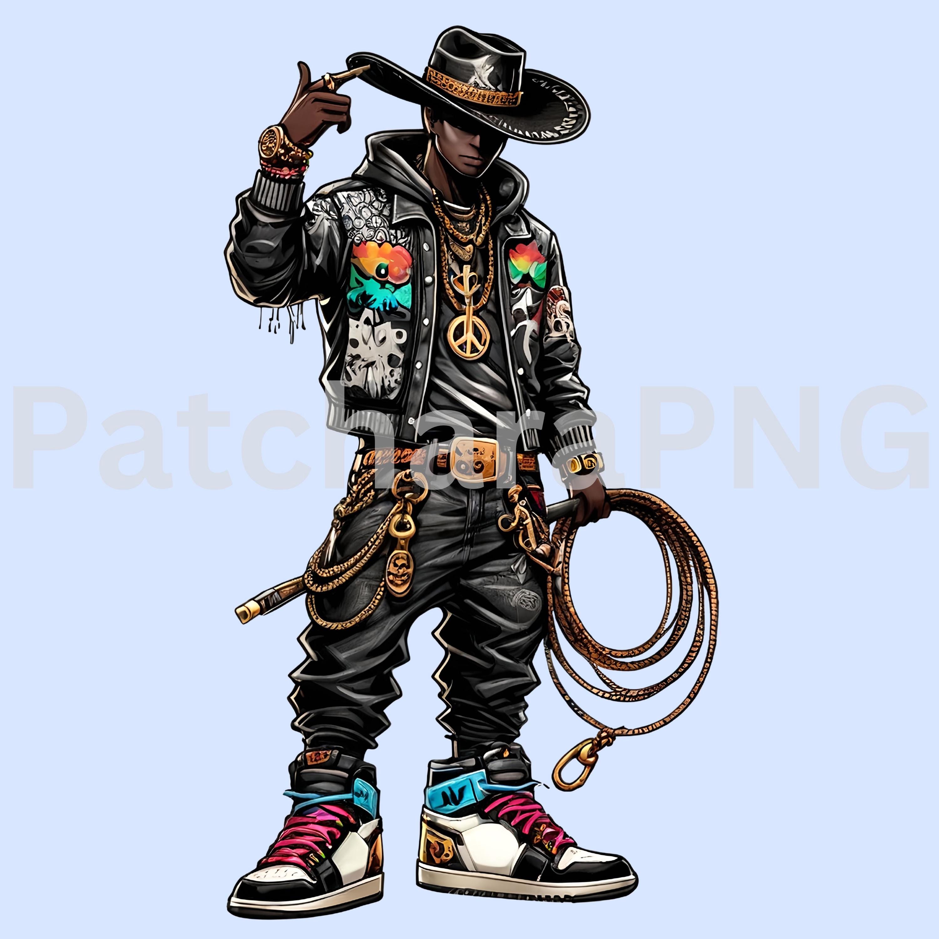 Hip-hop Cowboy Cartoon Clipart | Cool Urban Cowboy With Lasso & Peace ...
