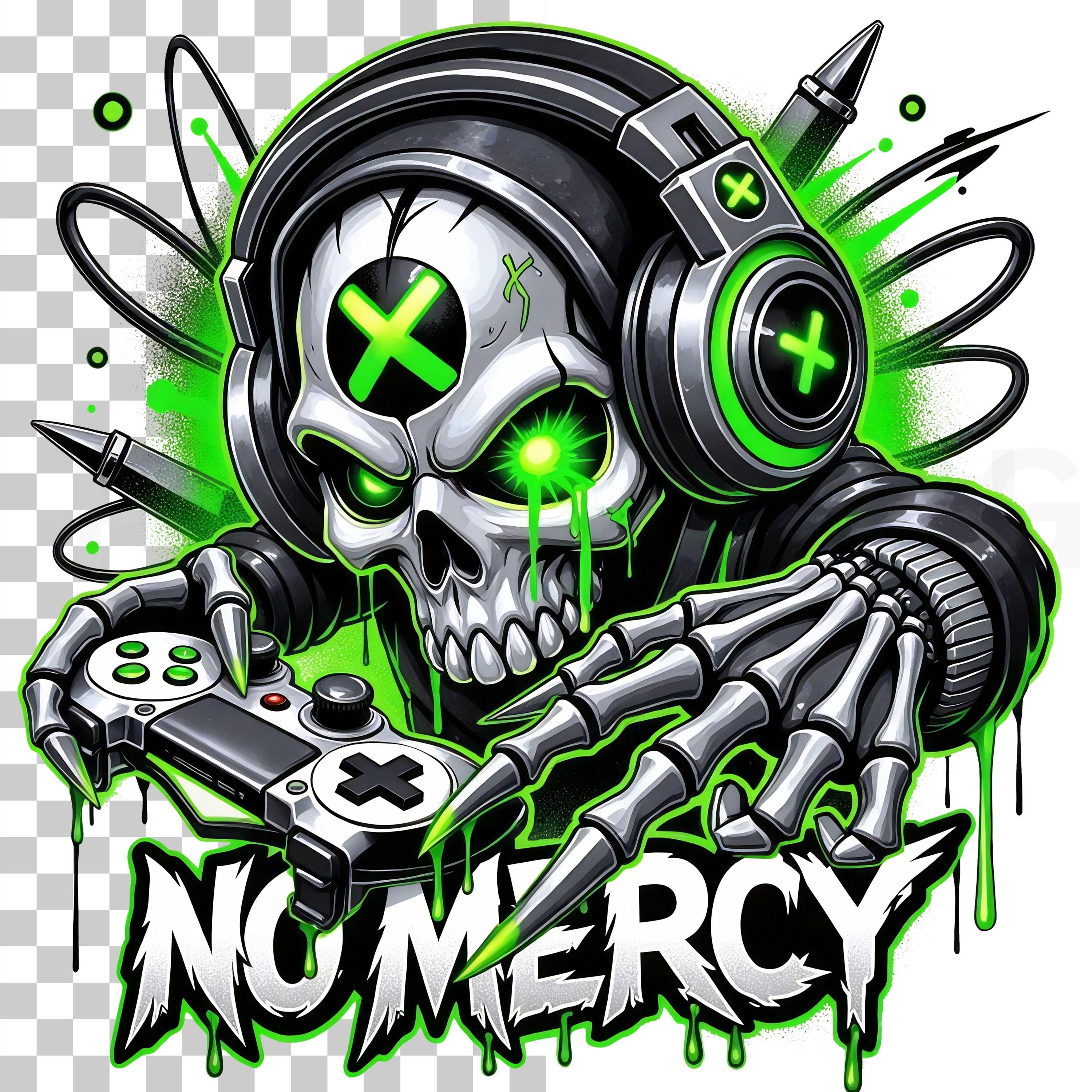 Gaming Skull PNG , No Mercy Skull Gamer – Green Neon Graffiti Clipart ...