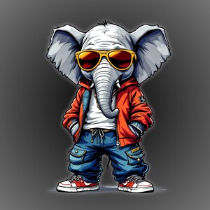 Gangsta Elephant PNG | Cool Urban Hip-hop Animal Clipart | Sublimation ...