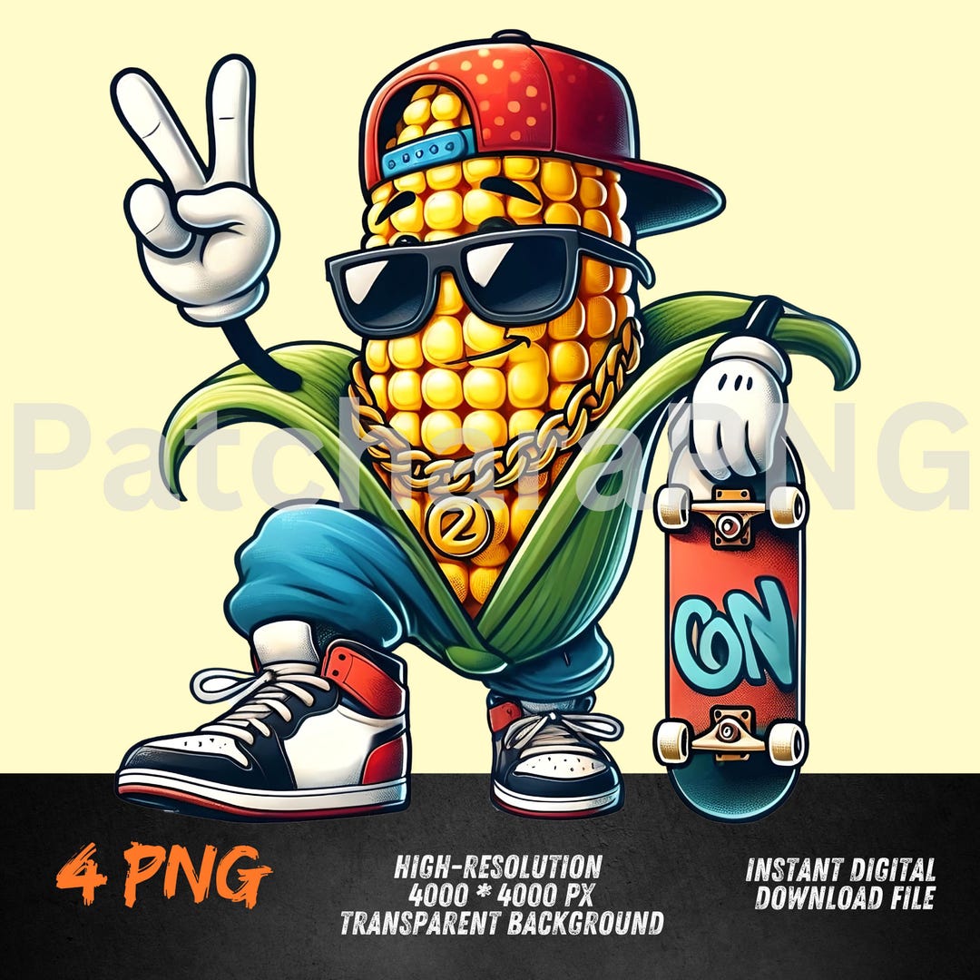 Cool Corn Character PNG | Funny Hip-hop Style Cartoon Graphic | Digital ...