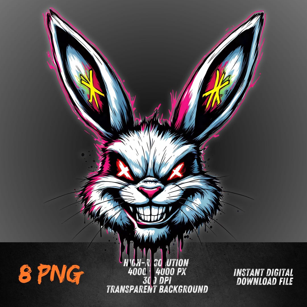 Edgy Rabbit Graffiti PNG | Street Art Bunny Digital Download | Neon ...
