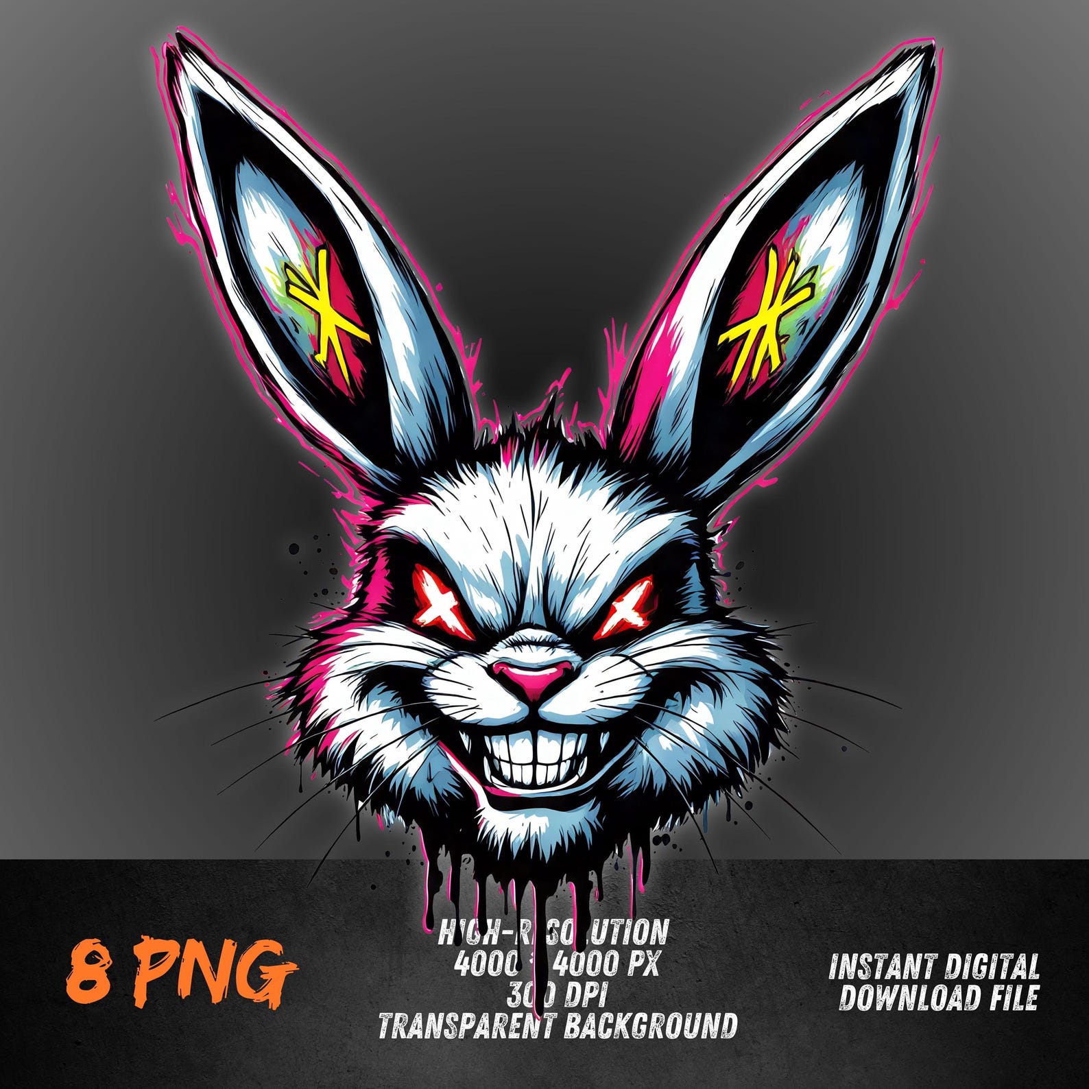 Evil Bunny PNG | Crazy Rabbit Face Clipart | Graffiti Style Animal ...