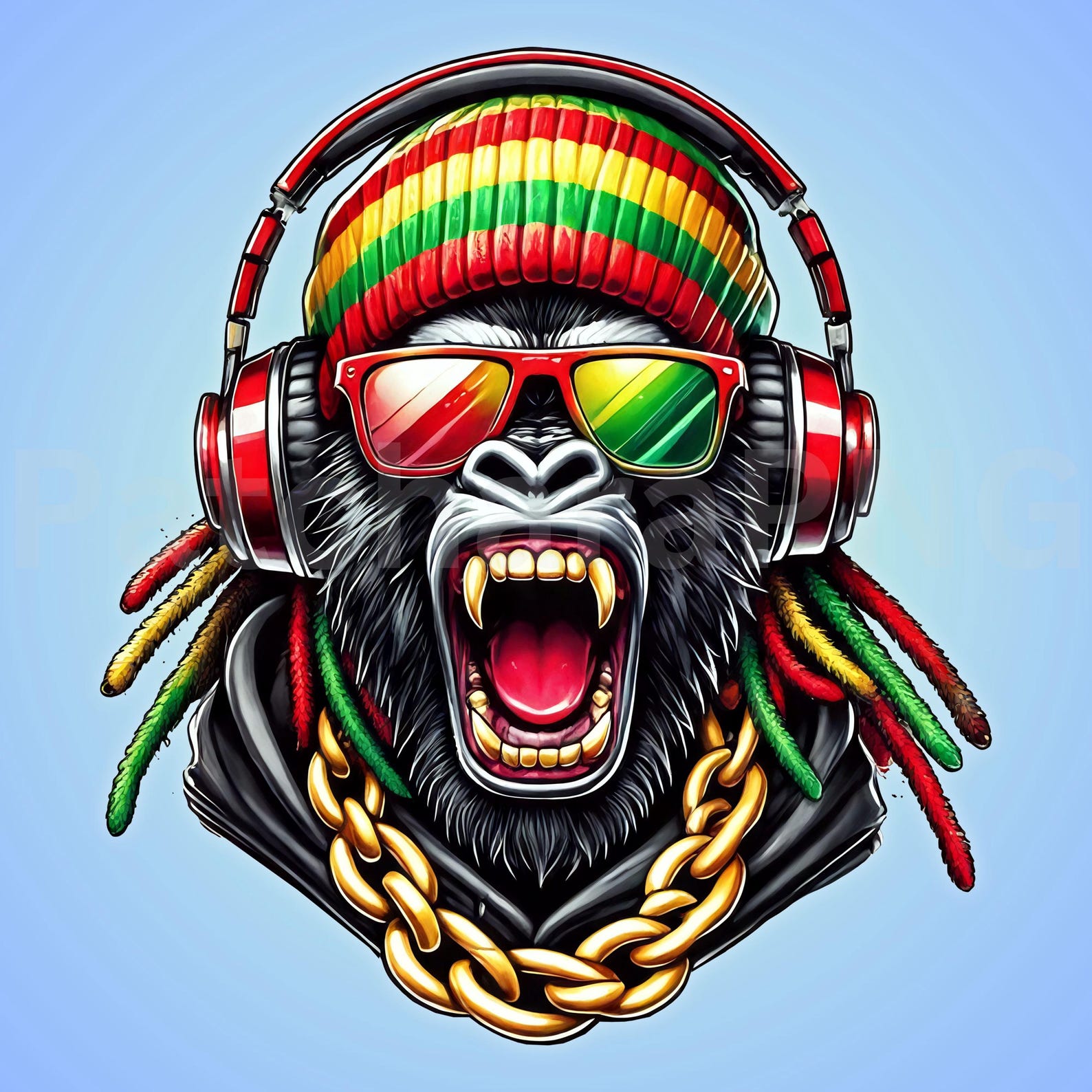 Rasta Gorilla PNG Reggae Sublimation Design Cool Monkey With Dreads ...