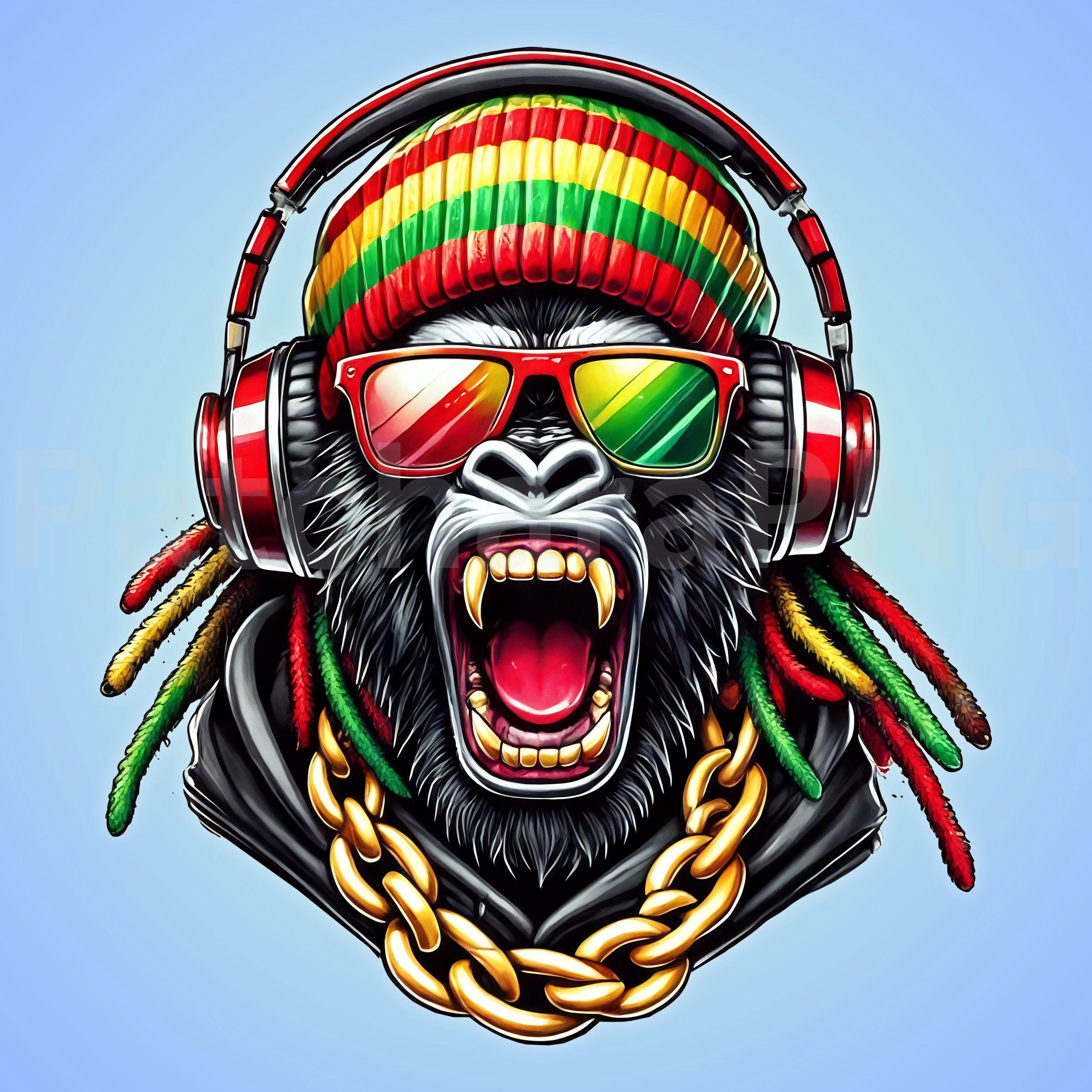 Rasta Gorilla PNG | Reggae Sublimation Design | Cool Monkey With Dreads ...