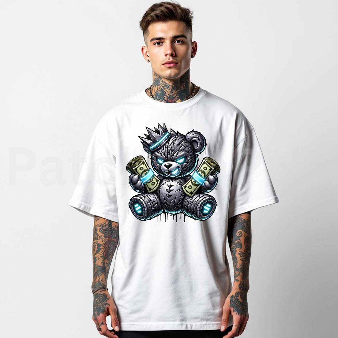 Cyber Hustle Bear PNG | Robot Money Teddy Clipart for DTF Shirt ...