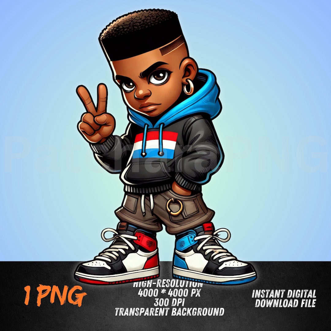 Hip-hop Boy PNG With Peace Sign | Cool Streetwear Cartoon | DTF ...