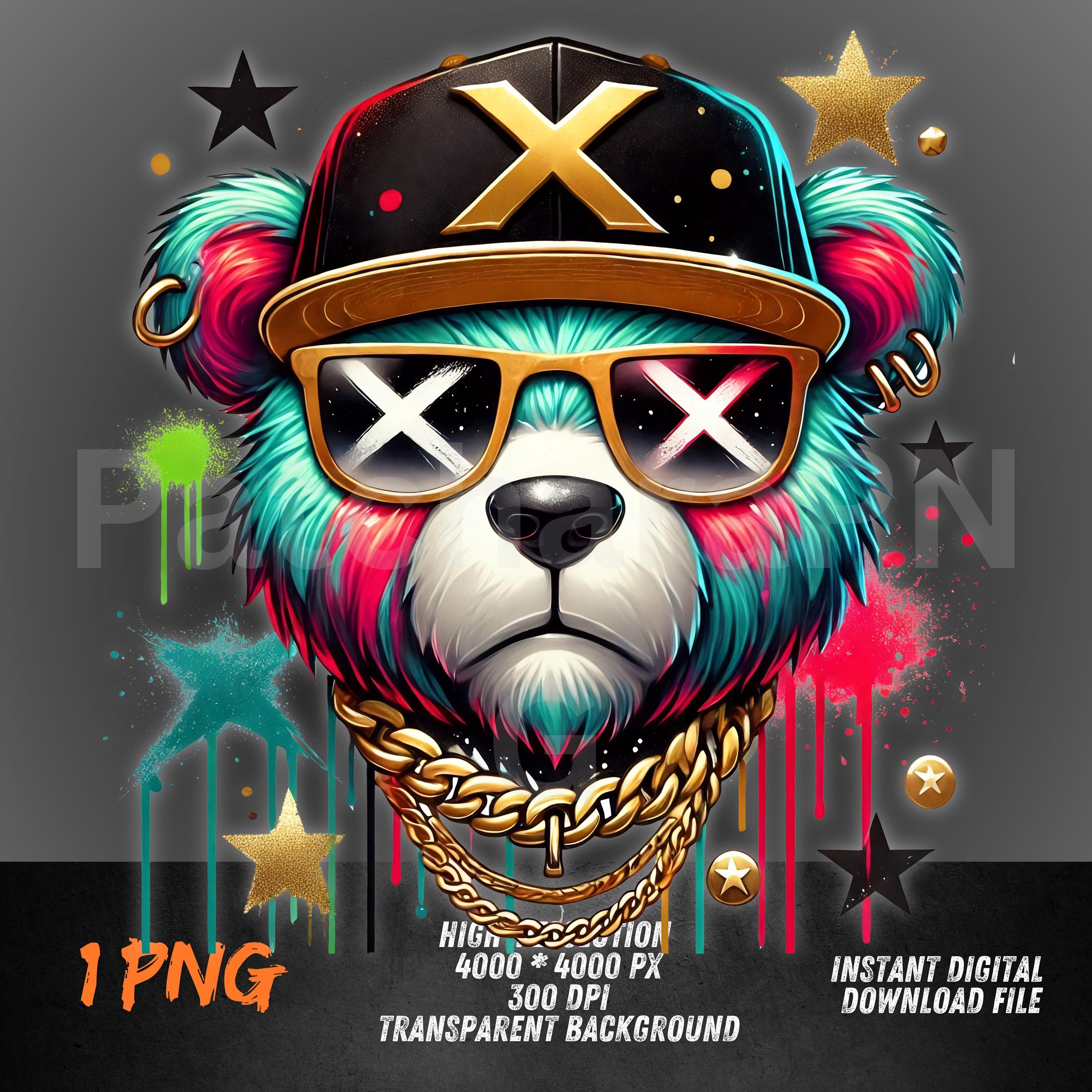 Drip Teddy PNG | Colorful Gangsta Bear Clipart With Sunglasses | Urban ...