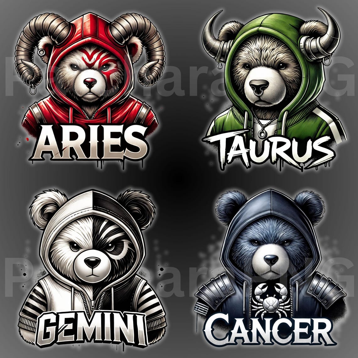 Zodiac Bear PNG Bundle | 12 Horoscope Bear Clipart in Hoodies ...