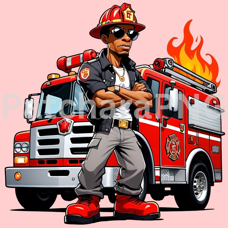 Cartoon Cool Firefighter PNG, Funny Firefighter Clipart, Heroic Fireman ...
