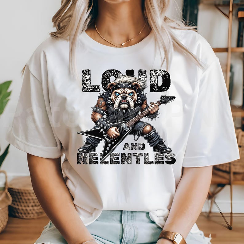 Metal Bulldog PNG | Rock Guitar Dog Clipart for Punk Shirts | Loud and ...