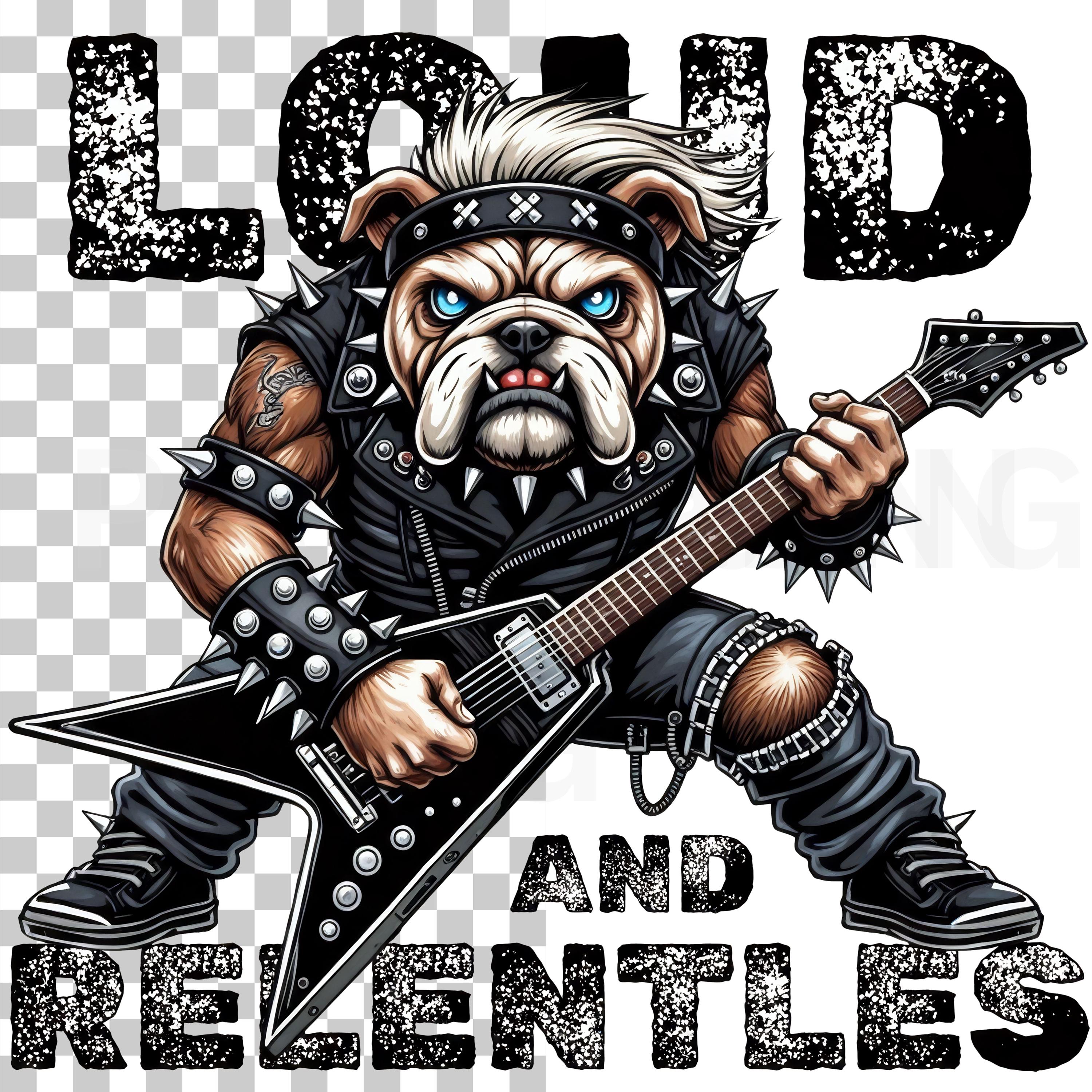 Metal Bulldog PNG | Rock Guitar Dog Clipart for Punk Shirts | Loud and ...
