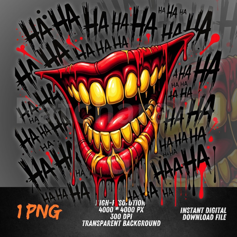 Creepy Smile Clipart – Dripping Bloody Mouth PNG, Joker Laugh Graffiti ...