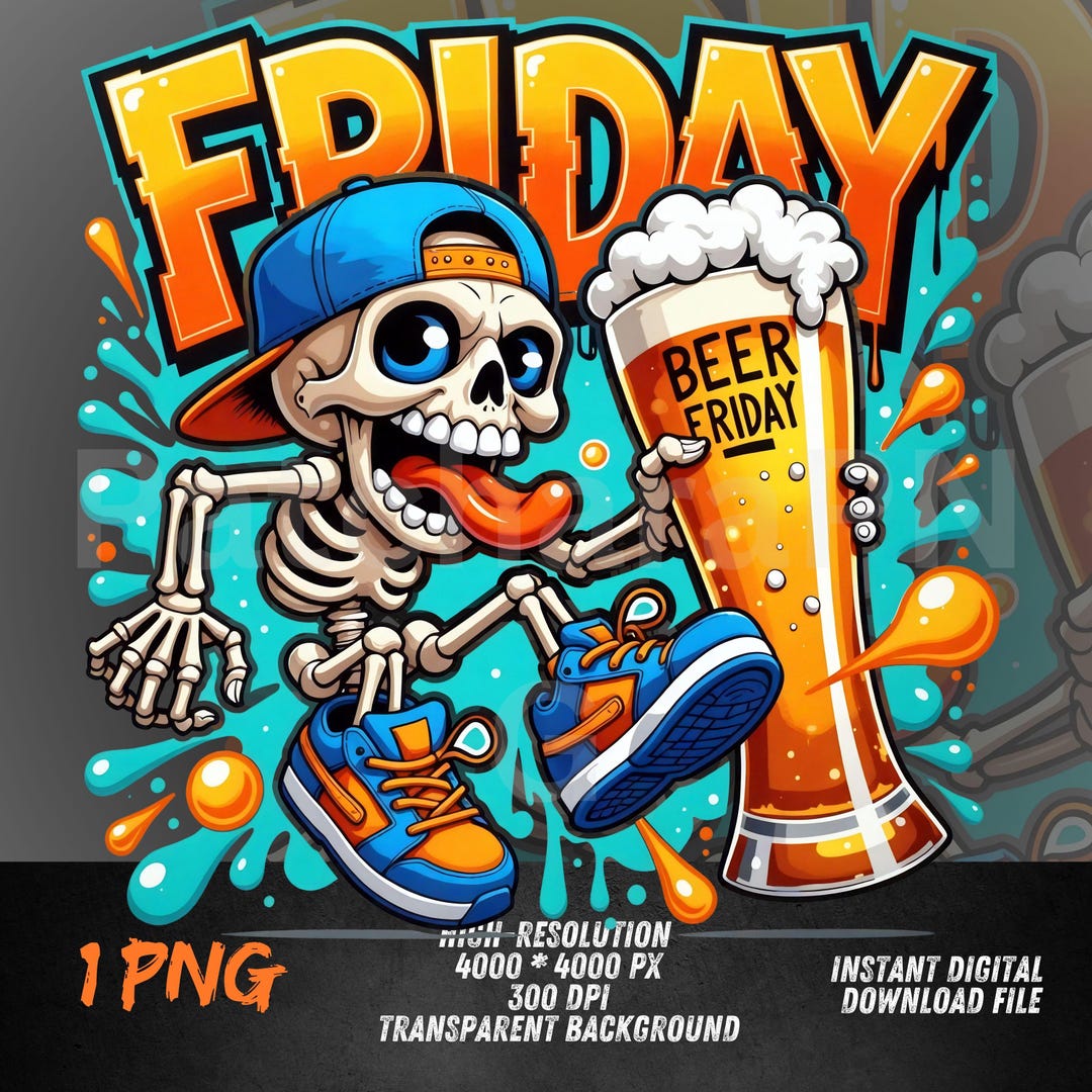 Streetwear Design, Beer Friday Skeleton PNG | Funny Skull With Beer ...