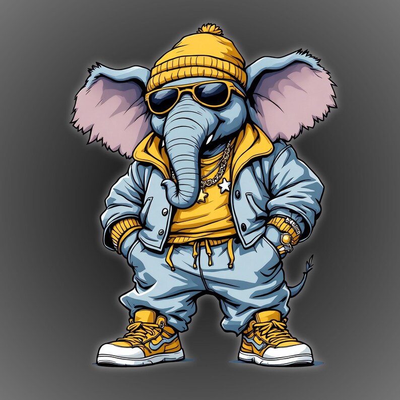 Gangsta Elephant PNG | Cool Urban Hip-hop Animal Clipart | Sublimation ...