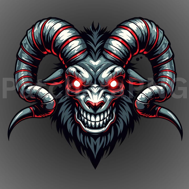 Evil Ram Skull PNG | Demon Goat Horned Clipart | Gothic Tattoo Style ...