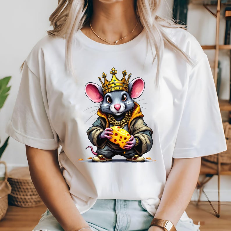 Mouse King PNG | Gangsta Mouse Clipart With Cheese and Crown | Funny Royal Animal Art ...